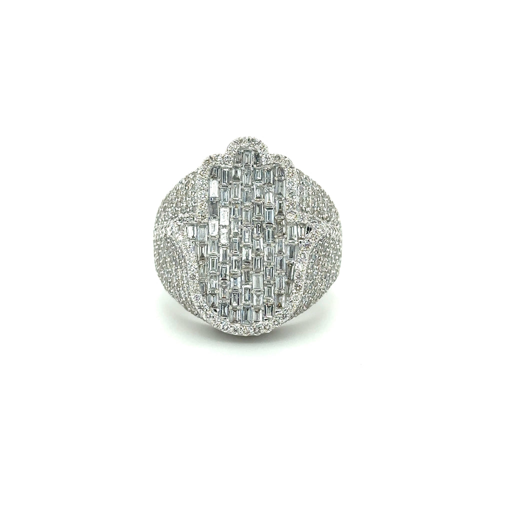 14k White Gold Baguette & Round Brilliant Cut Diamond Hamsa Ring – Jack ...