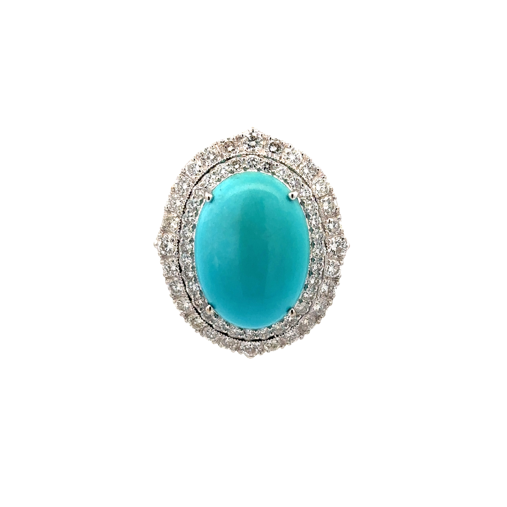 18k White Gold 8.64ct Turquoise Double Diamond Halo Ring – Jack Sutton ...