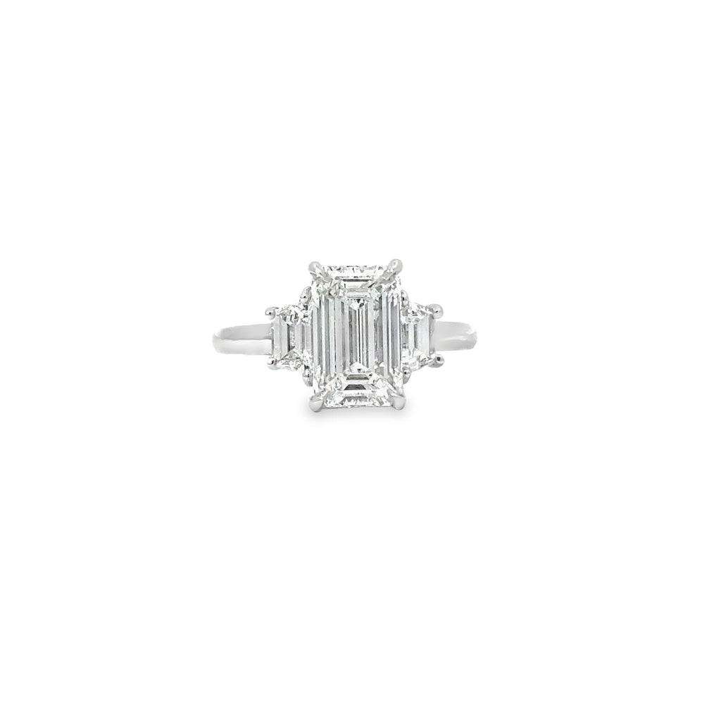 Platinum 3.02ct Emerald Cut Diamond Trapezoid Diamond Accent Ring ...