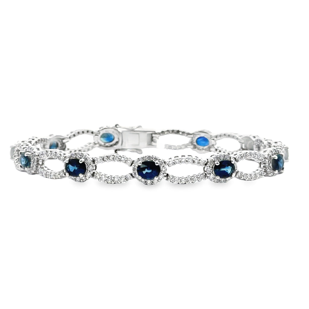 14k White Gold Sapphire And Pave Diamond Tennis Bracelet – Jack Sutton ...
